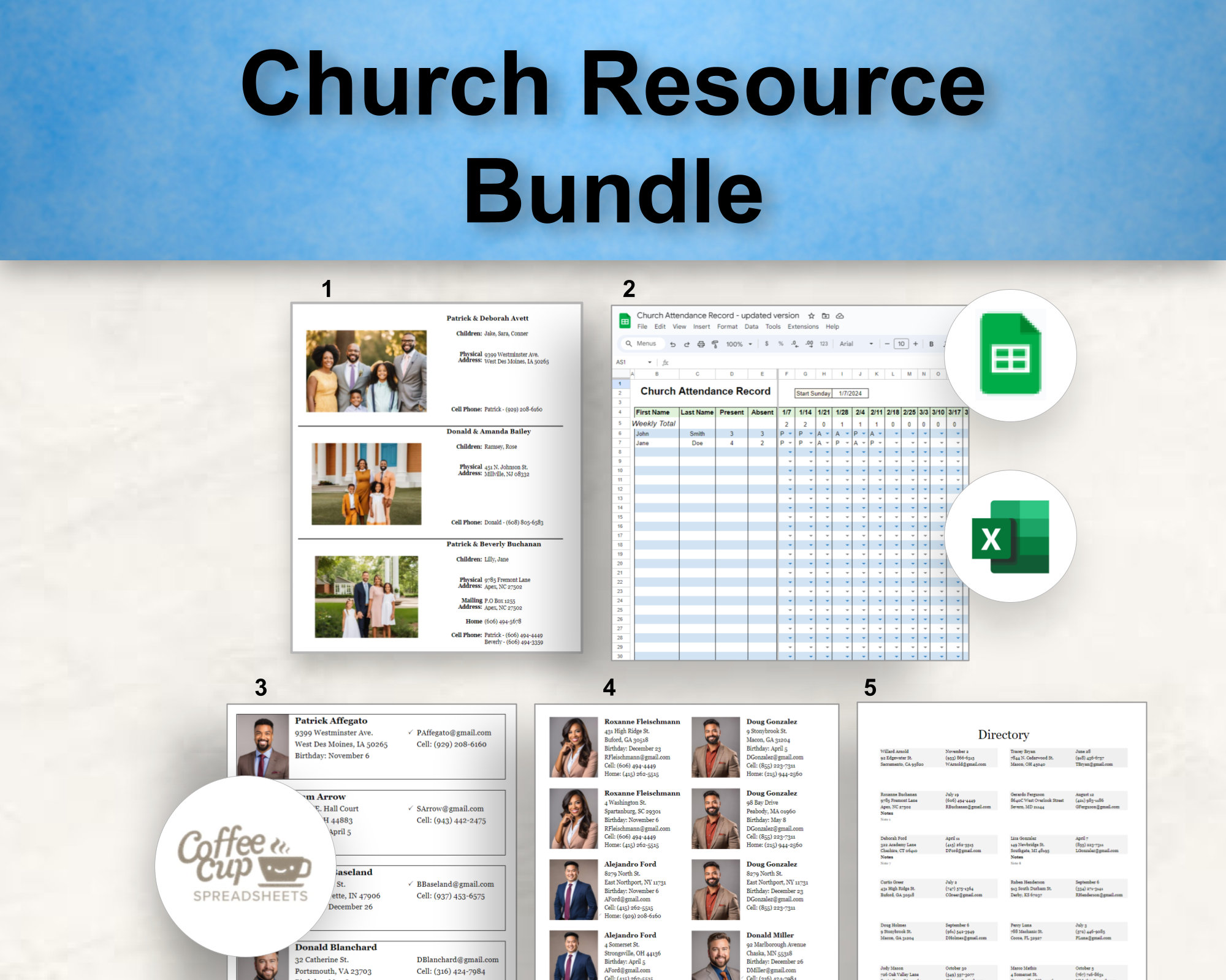 Church Directory and Attendance Tracker Resource Bundle Google Sheet ...