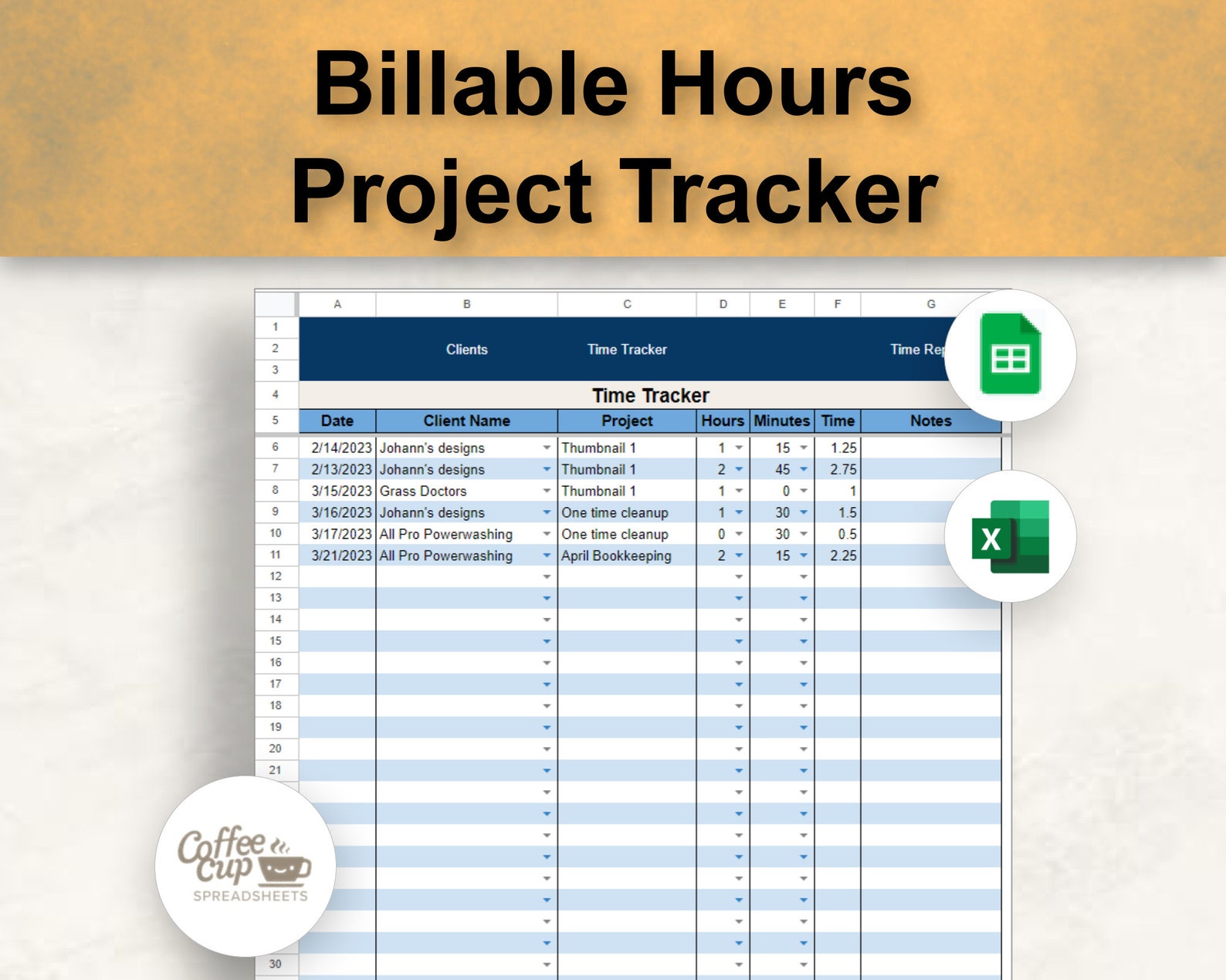 Billable Hours Project Tracker Template With Invoices: Google Sheet ...