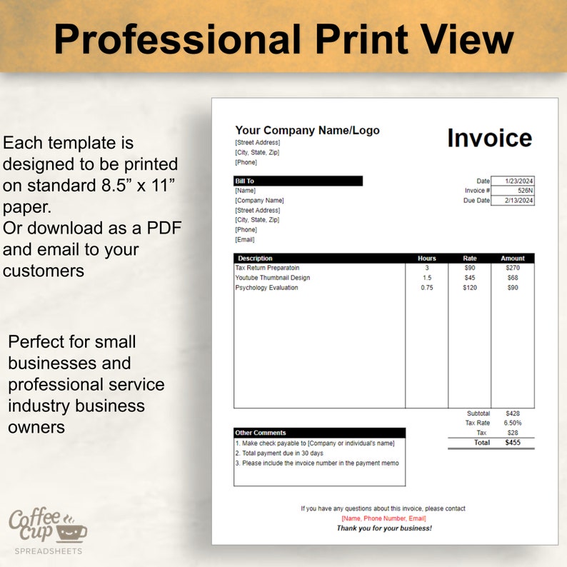 Invoice Template Google Sheet and Excel | Multi-version Professional ...