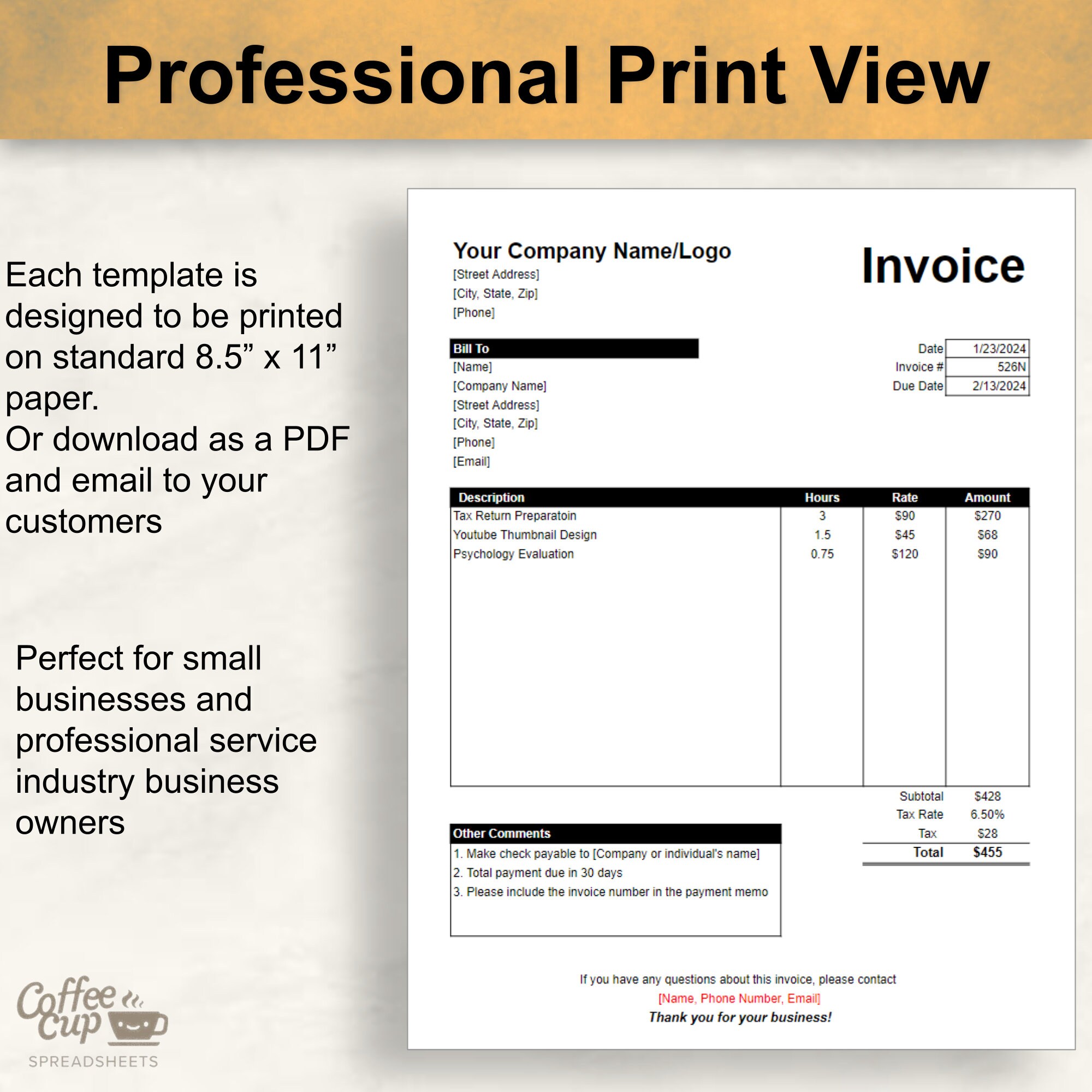 Invoice Template Google Sheet and Excel | Multi-version Professional ...