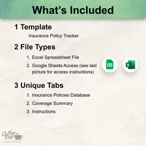 Insurance Policy and Coverage Tracker Excel and Google Sheet - Etsy