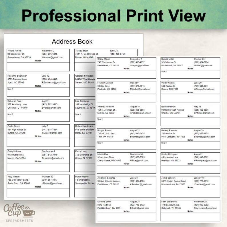 Digital Address Book: Google Sheet & Excel Template (printable Download ...