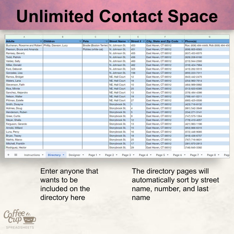 Neighborhood and HOA Directory Template Google Sheet & Excel Template ...