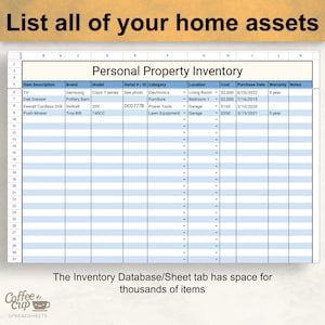 Personal Property Inventory List: Google Sheets & Excel Home Inventory ...