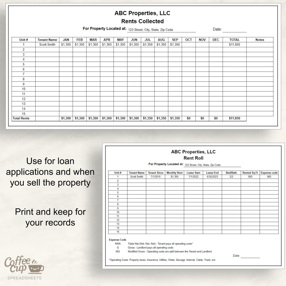 Printable Rent Roll and Rental Tenant Tracker Template: Excel & Google ...