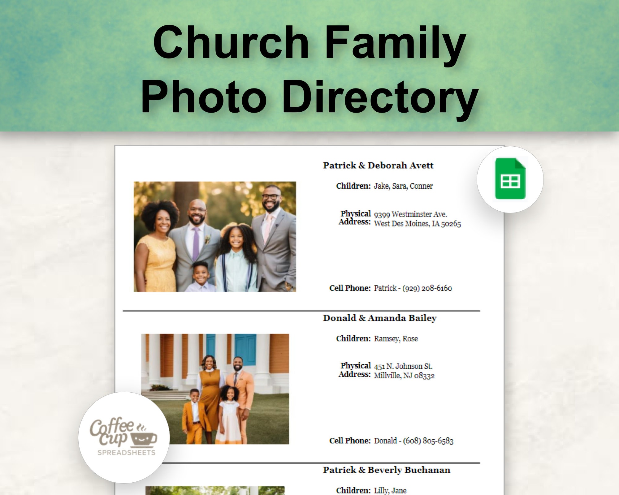 Church Photo Directory Google Sheet - With Birthday and Anniversary ...