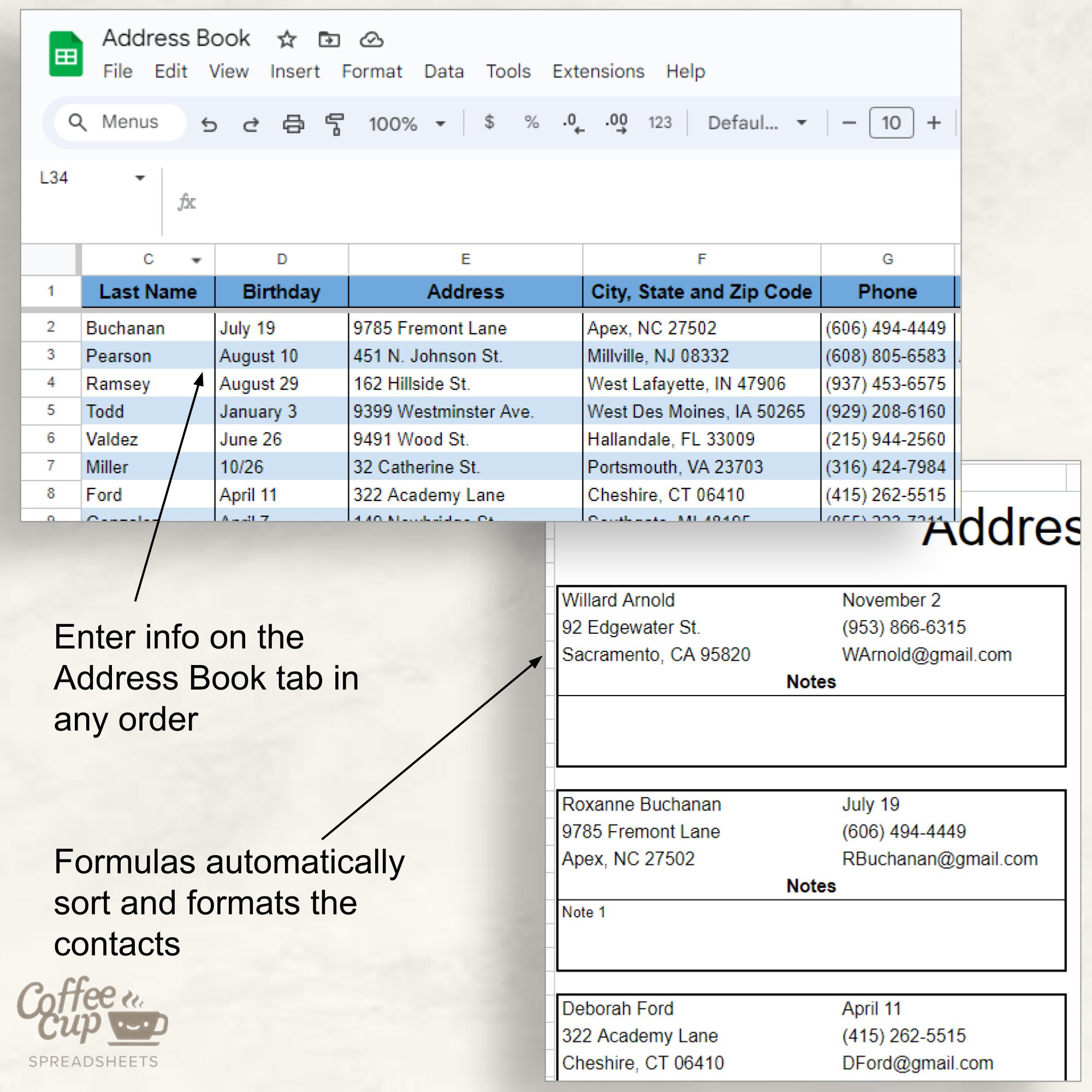 Digital Address Book Google Sheet | Printable Address Book Template ...