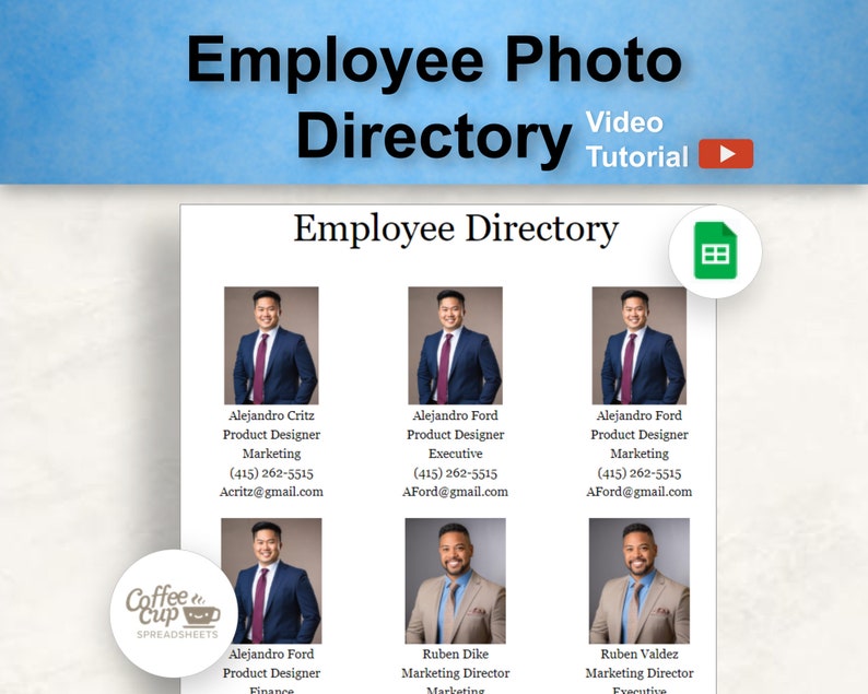 Customizable Employee Photo Directory Template - Google Sheets Digital ...