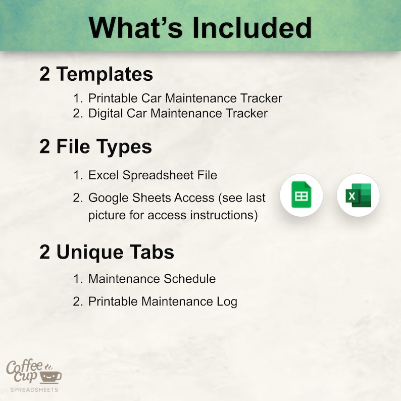 Simple Printable Car Maintenance Log Google Sheets and Excel - Etsy