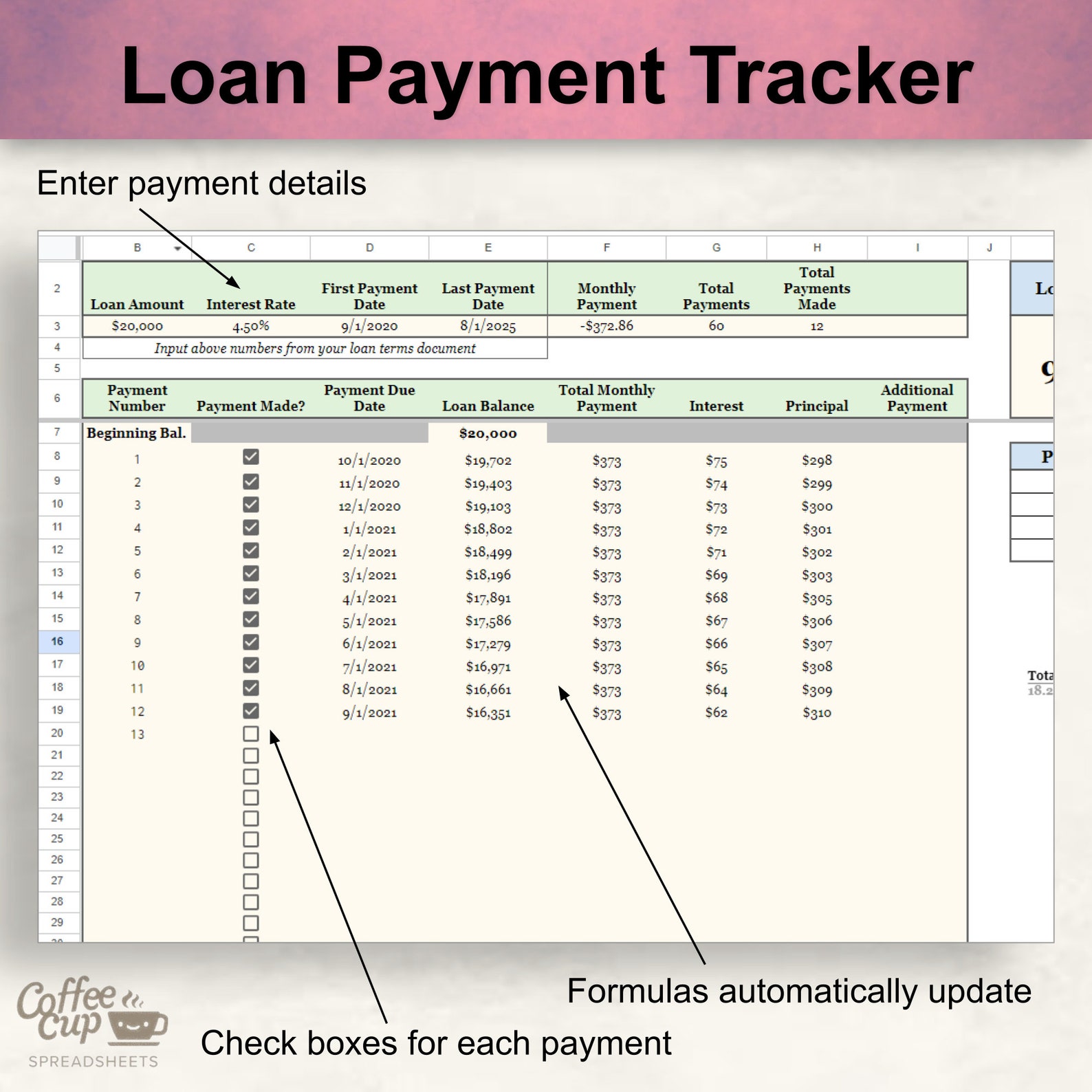 Loan Payment Tracker Google Sheet and Excel Spreadsheet - Student Loan Tracker - Mortgage ...