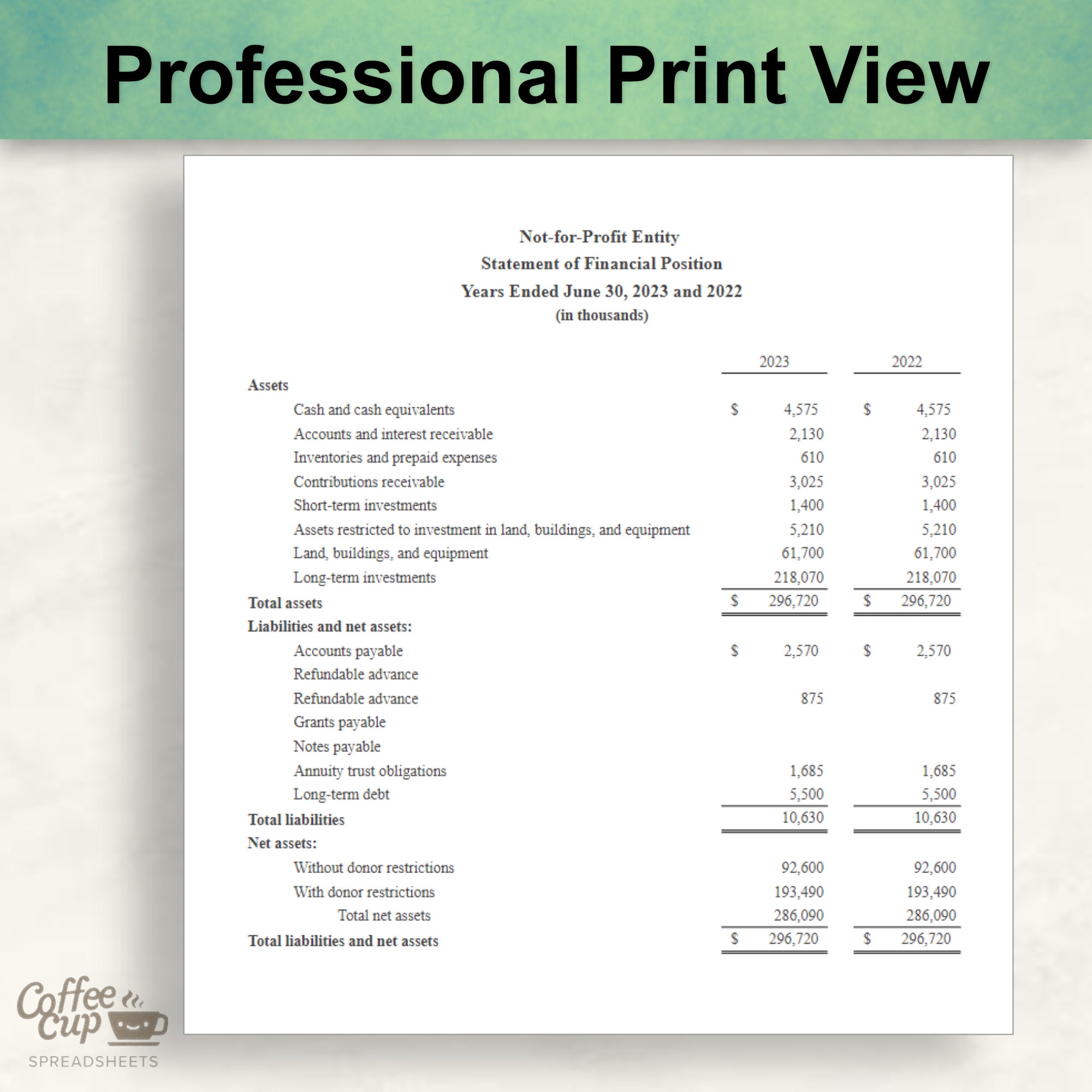 Not for Profit Financial Statement Templates: Google Sheets & Excel ...
