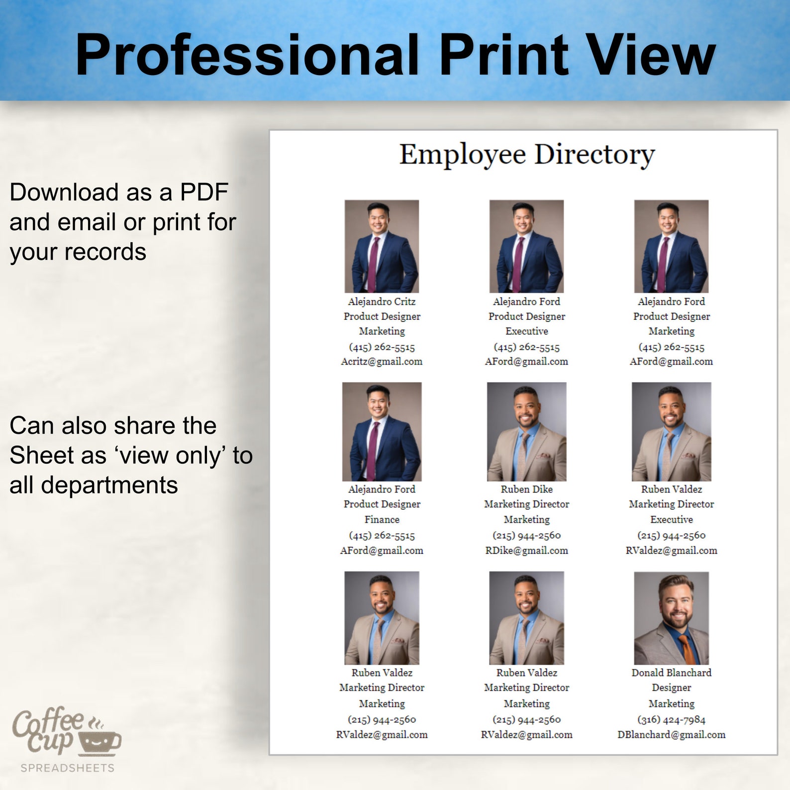 Customizable Employee Photo Directory Template - Google Sheets Digital ...