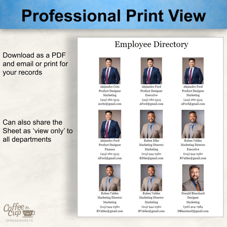 Customizable Employee Photo Directory Template - Google Sheets Digital ...