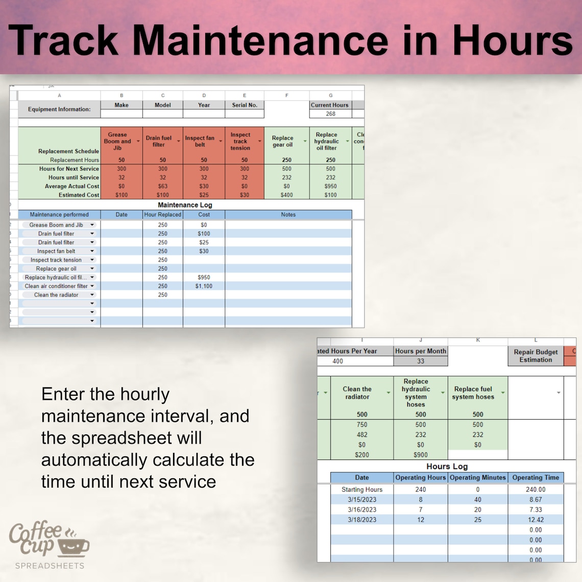 Equipment Maintenance Tracker Excel and Google Sheet - Etsy