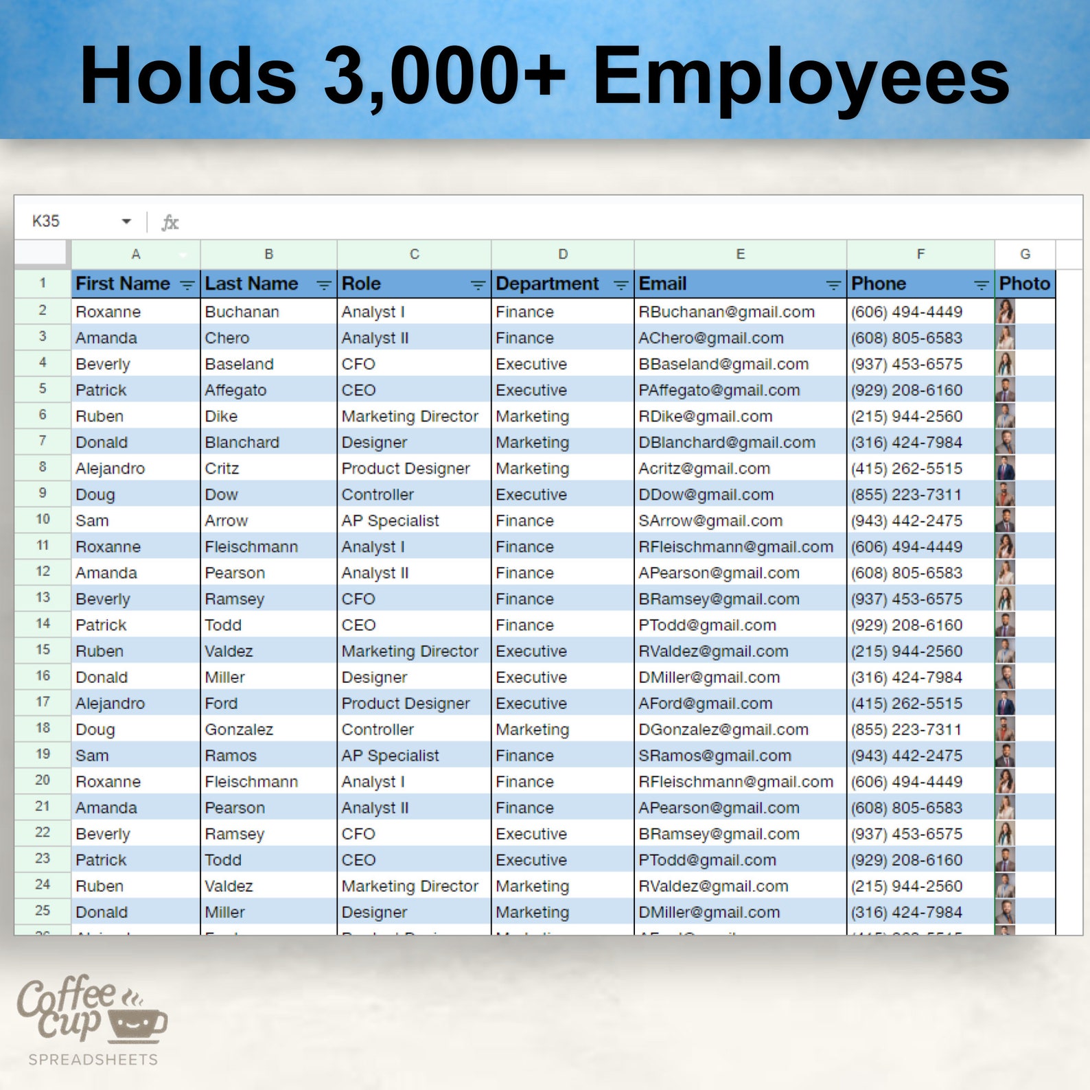 Customizable Employee Photo Directory Template - Google Sheets Digital ...