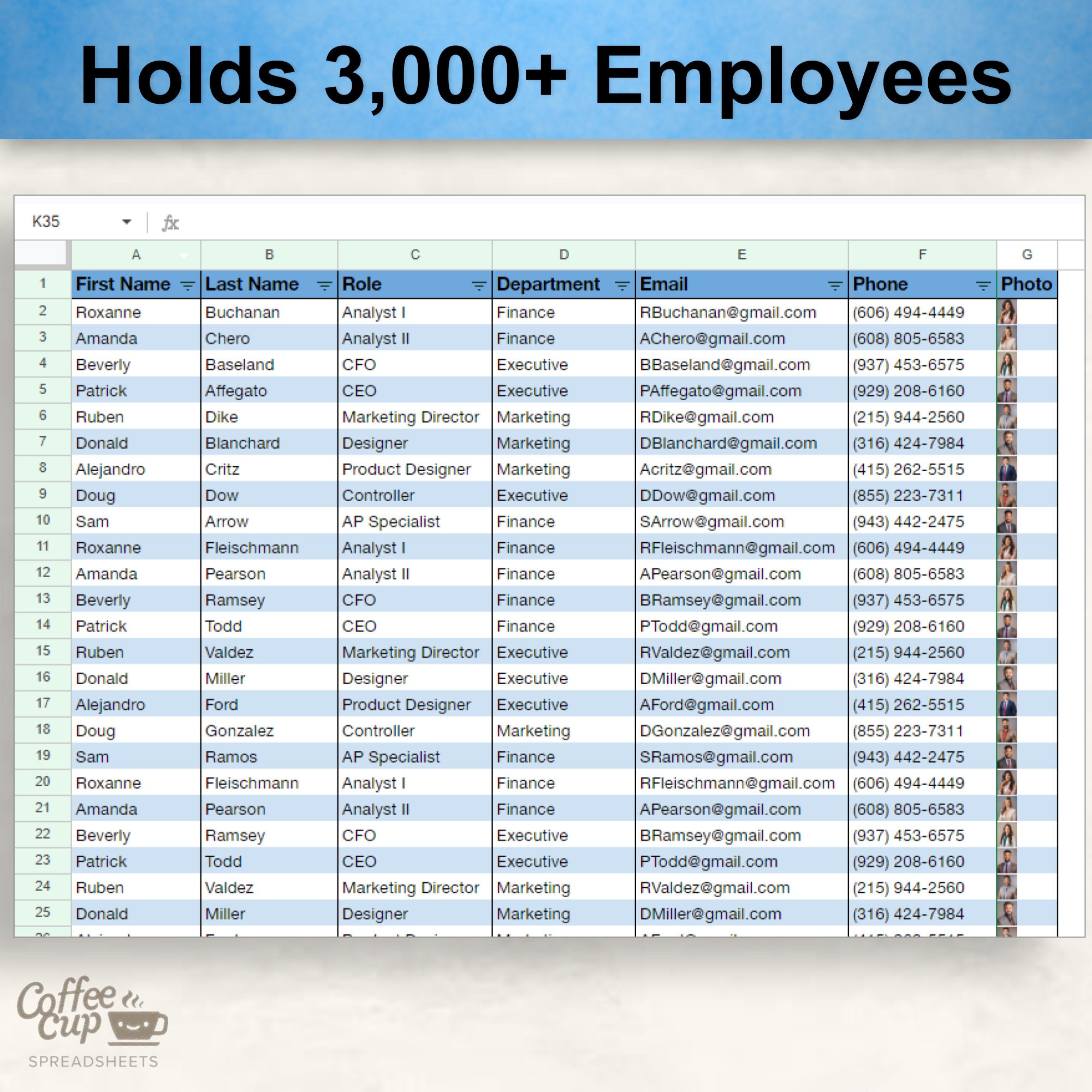 Customizable Employee Photo Directory Template - Google Sheets Digital ...