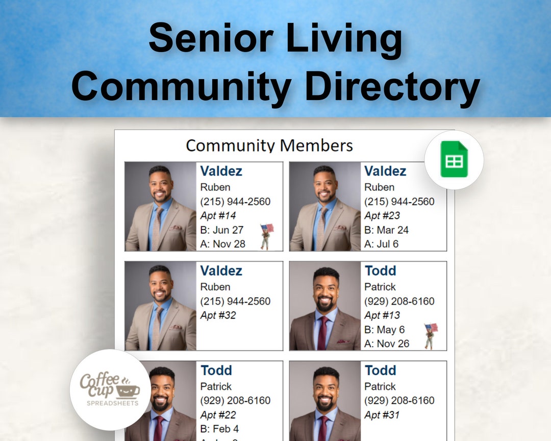Senior Living Community Photo Directory | Customizable Google Sheet - Etsy