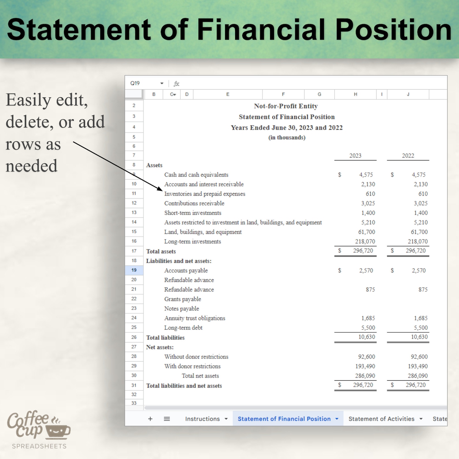 Not for Profit Financial Statement Package Bundle Google Sheet and ...