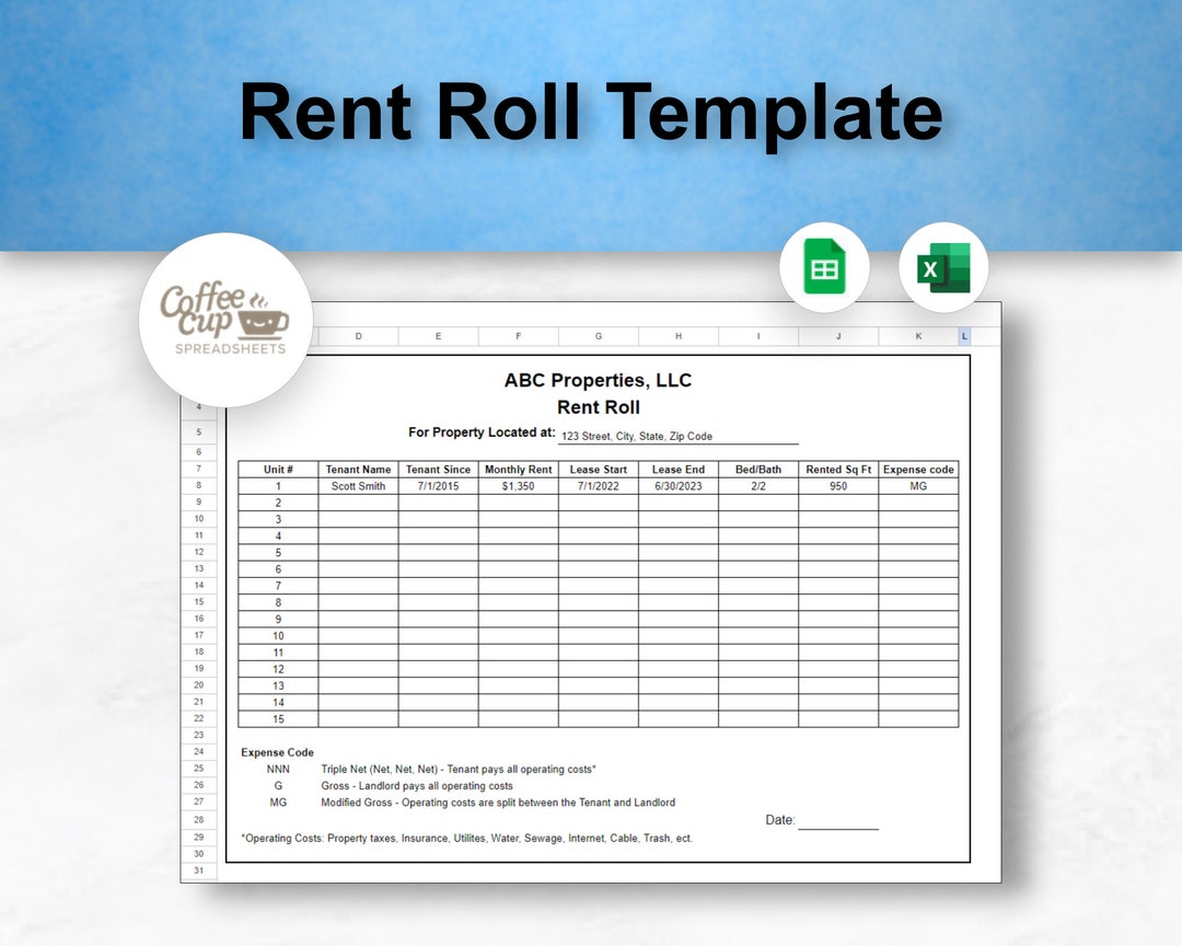 Rent Roll Excel Template and Google Sheet Rent Collection Tracker ...