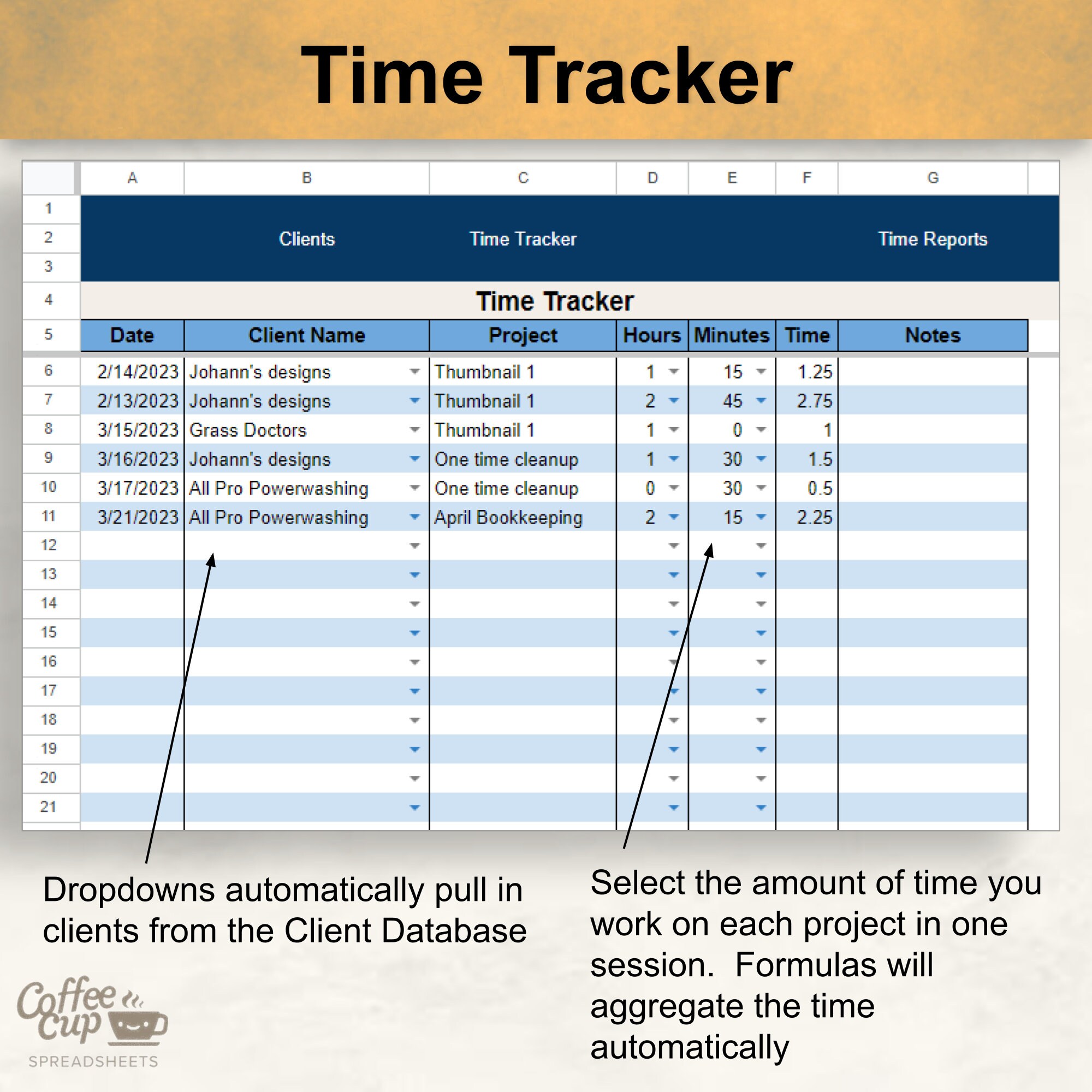 Billable Hours Project Tracker Template With Invoices: Google Sheet ...
