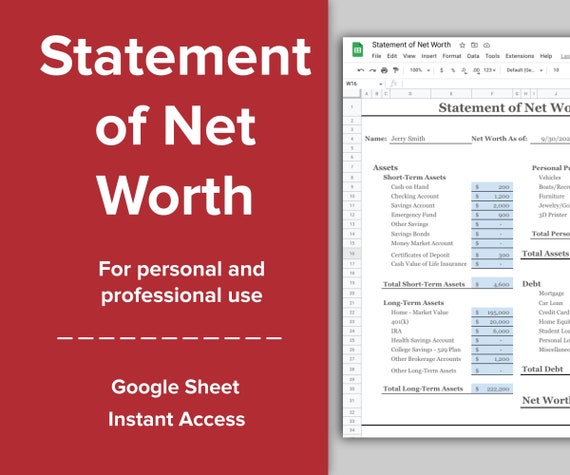 Statement of Net Worth Google Sheet Financial Planning - Etsy UK
