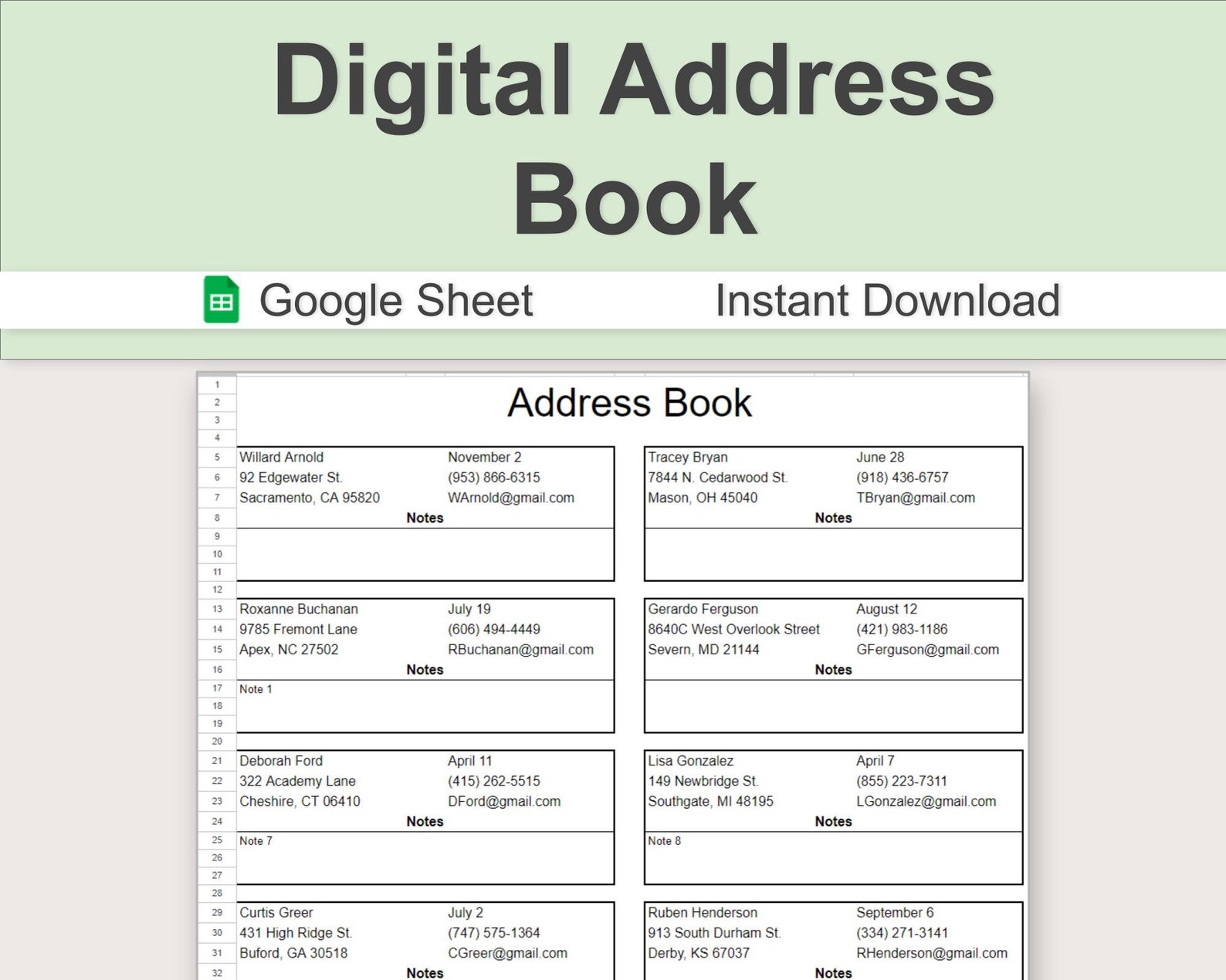 Digital Address Book Google Sheet Printable Address Book - Etsy