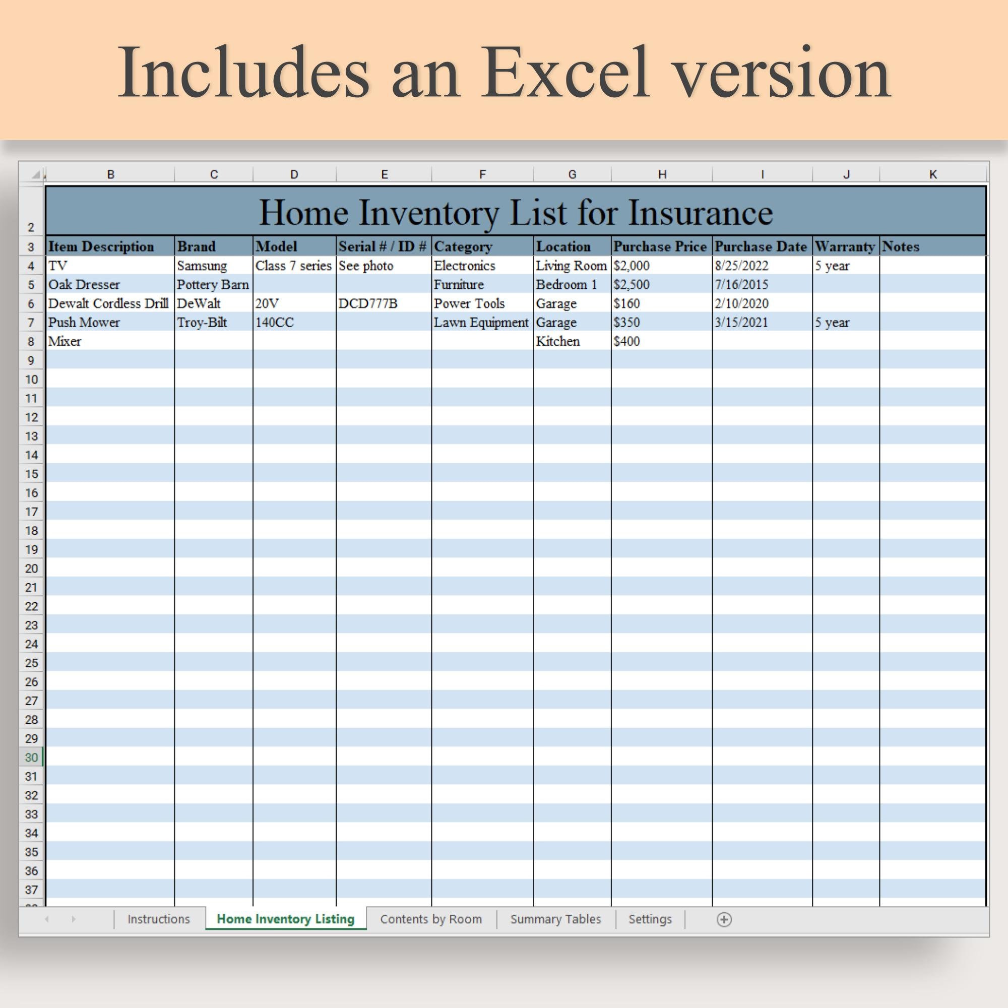 Insurance Inventory List Template at Hannah Rowlandson blog