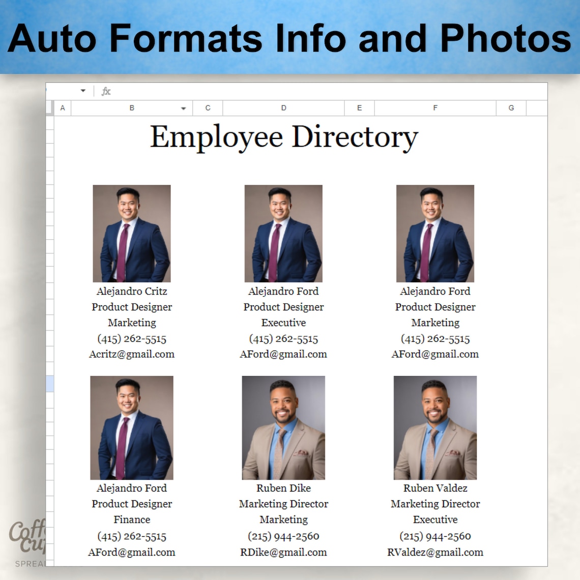 Customizable Employee Photo Directory Template - Google Sheets Digital Download - Etsy