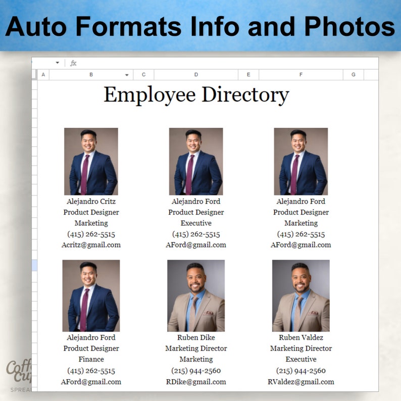 Customizable Employee Photo Directory Template - Google Sheets Digital ...