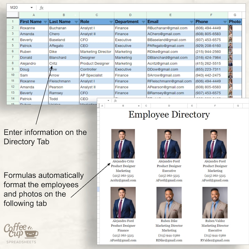 Employee Photo Directory Template Google Sheet | Customizable Digital ...