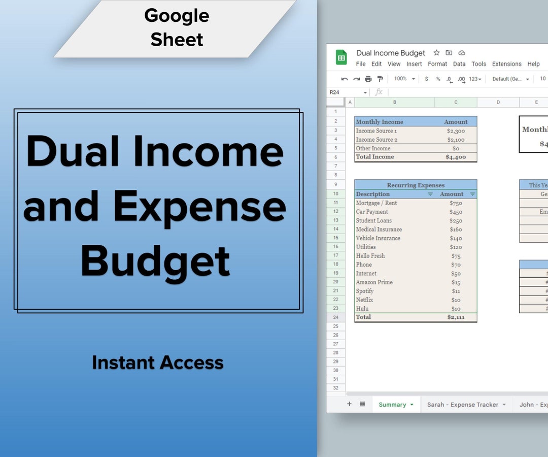 Dual Income Budget Google Sheet | Shared and Individual Expense ...