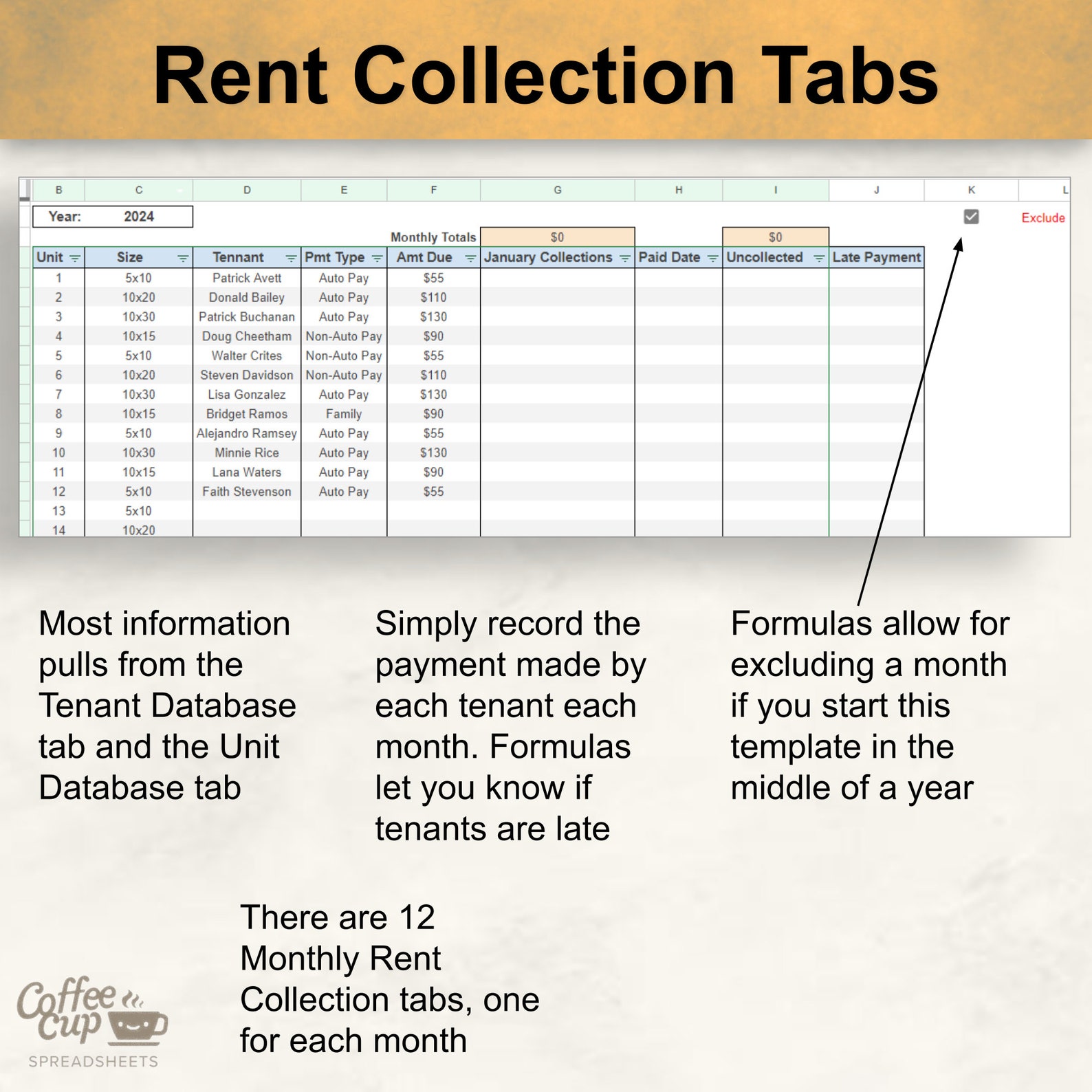 Self Storage Unit Rent Roll: Monthly/annual Tracker Google Sheets ...