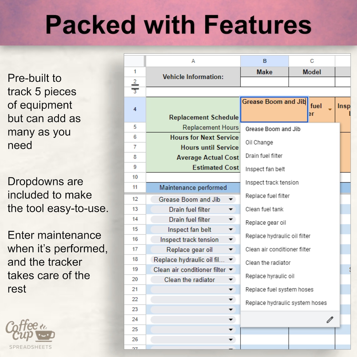 Equipment Maintenance Tracker Excel and Google Sheet - Etsy