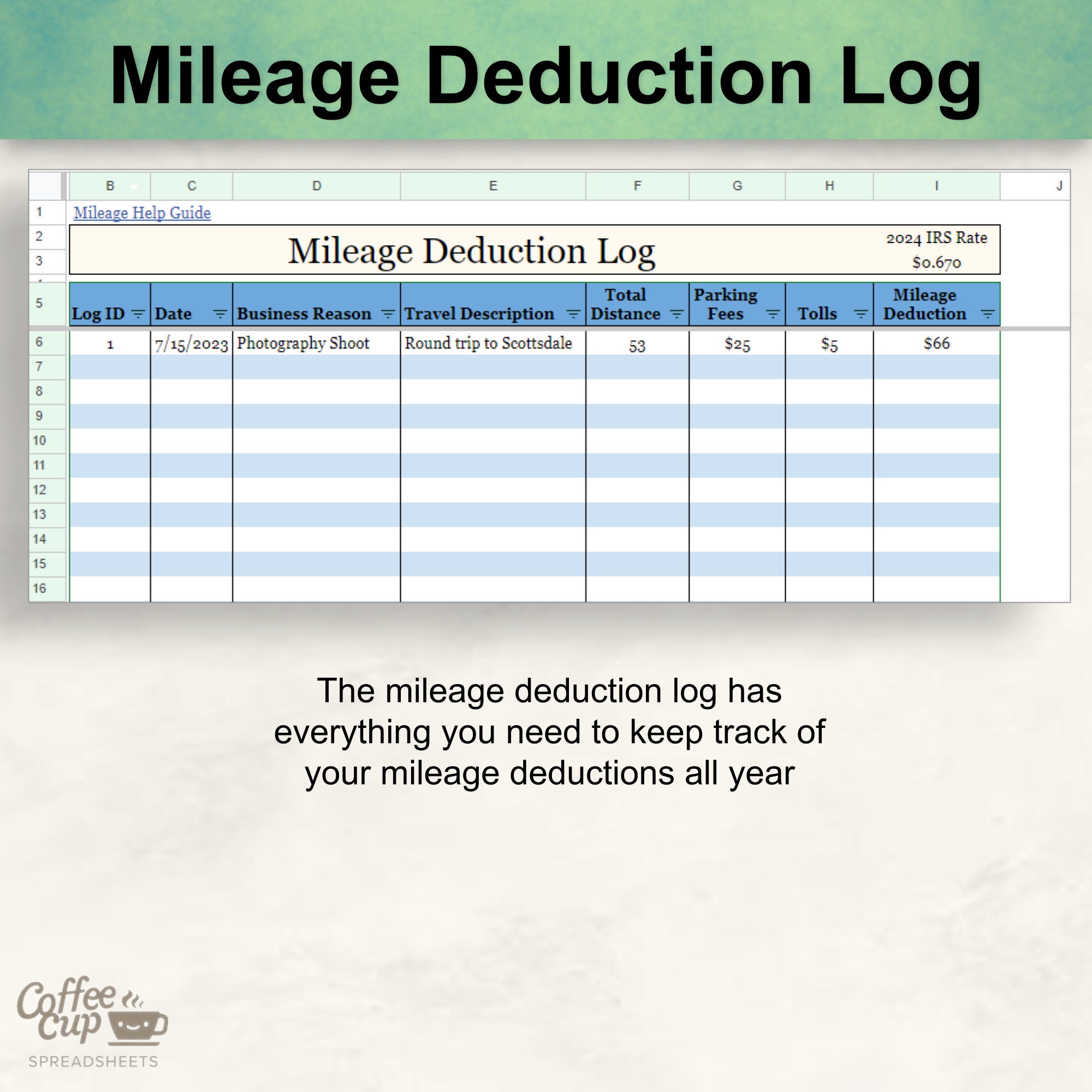 Mileage Tracker: Google Sheet & Excel Mileage Log (printable) - Etsy