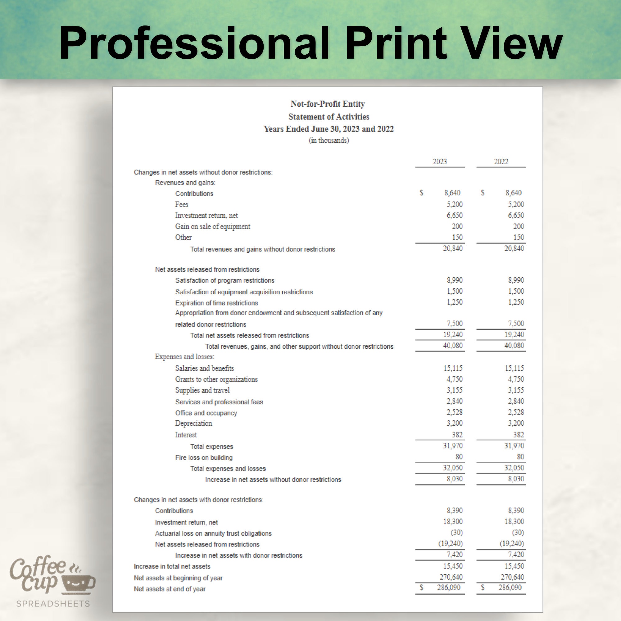 Not for Profit Financial Statement Templates: Google Sheets & Excel ...