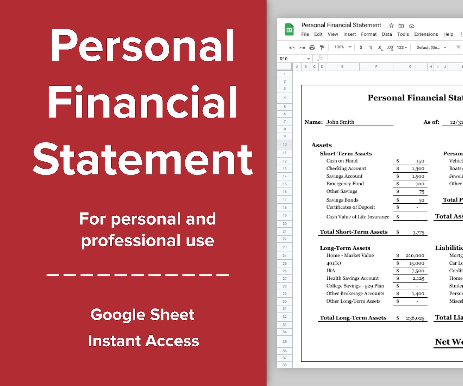 Personal Financial Statement Google Sheet - Etsy