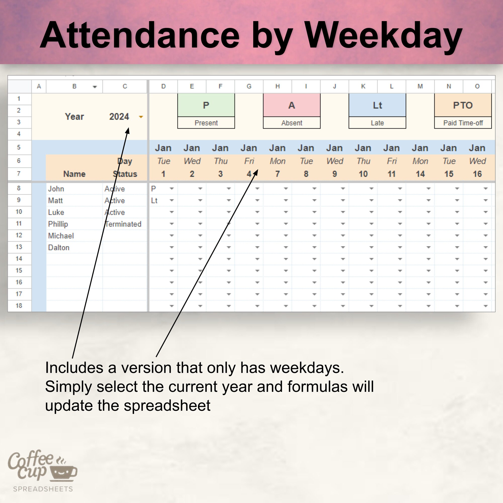 Employee or Class Attendance and Absence Tracker Google Sheet and Excel ...