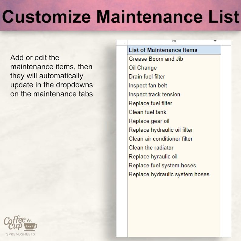 Equipment Maintenance Tracker Excel and Google Sheet - Etsy