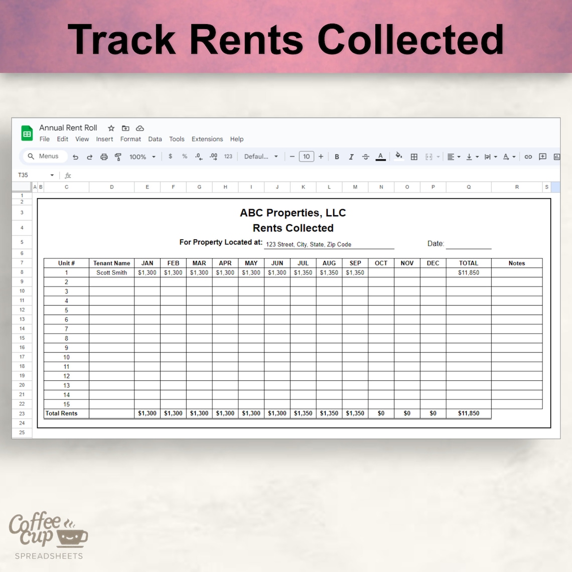 Printable Rent Roll and Rental Tenant Tracker Template: Excel & Google ...