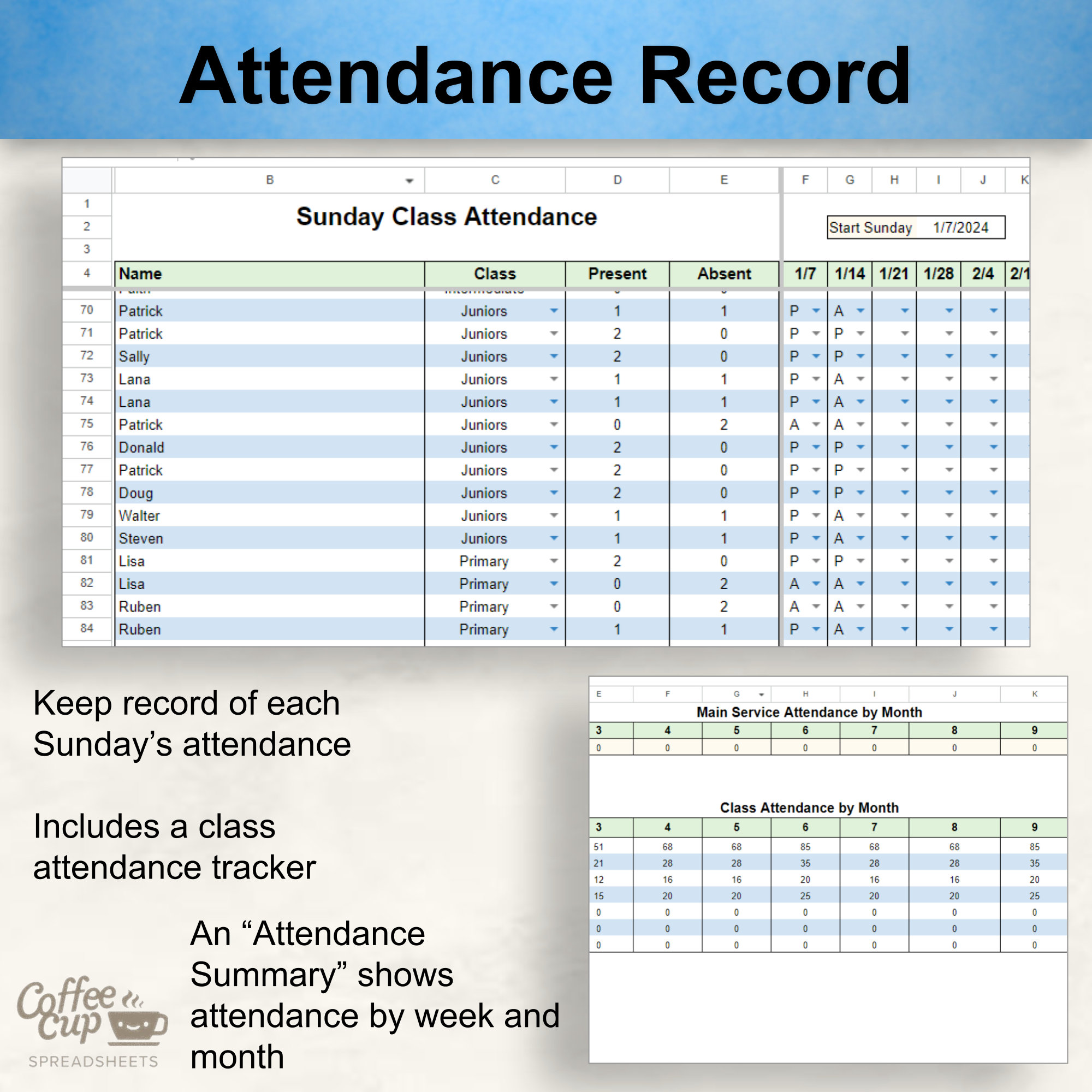 Church Directory and Attendance Tracker Resource Bundle Google Sheet ...
