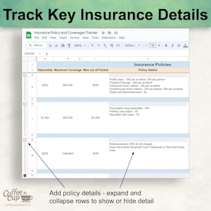 Insurance Policy and Coverage Tracker Excel and Google Sheet - Etsy
