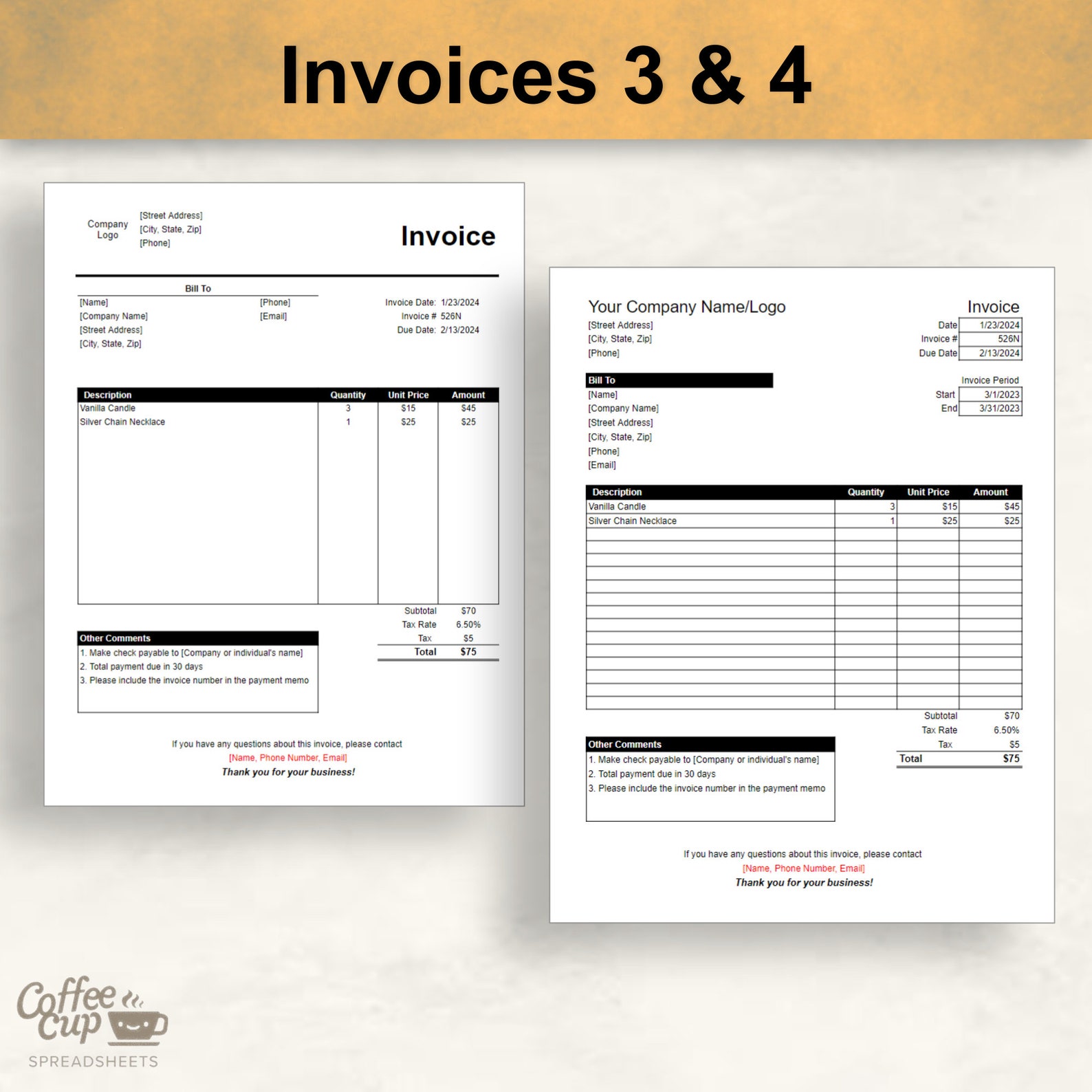 Invoice Template Google Sheet and Excel | Multi-version Professional ...