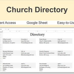 Church Directory Google Sheet With Birthdays - Etsy