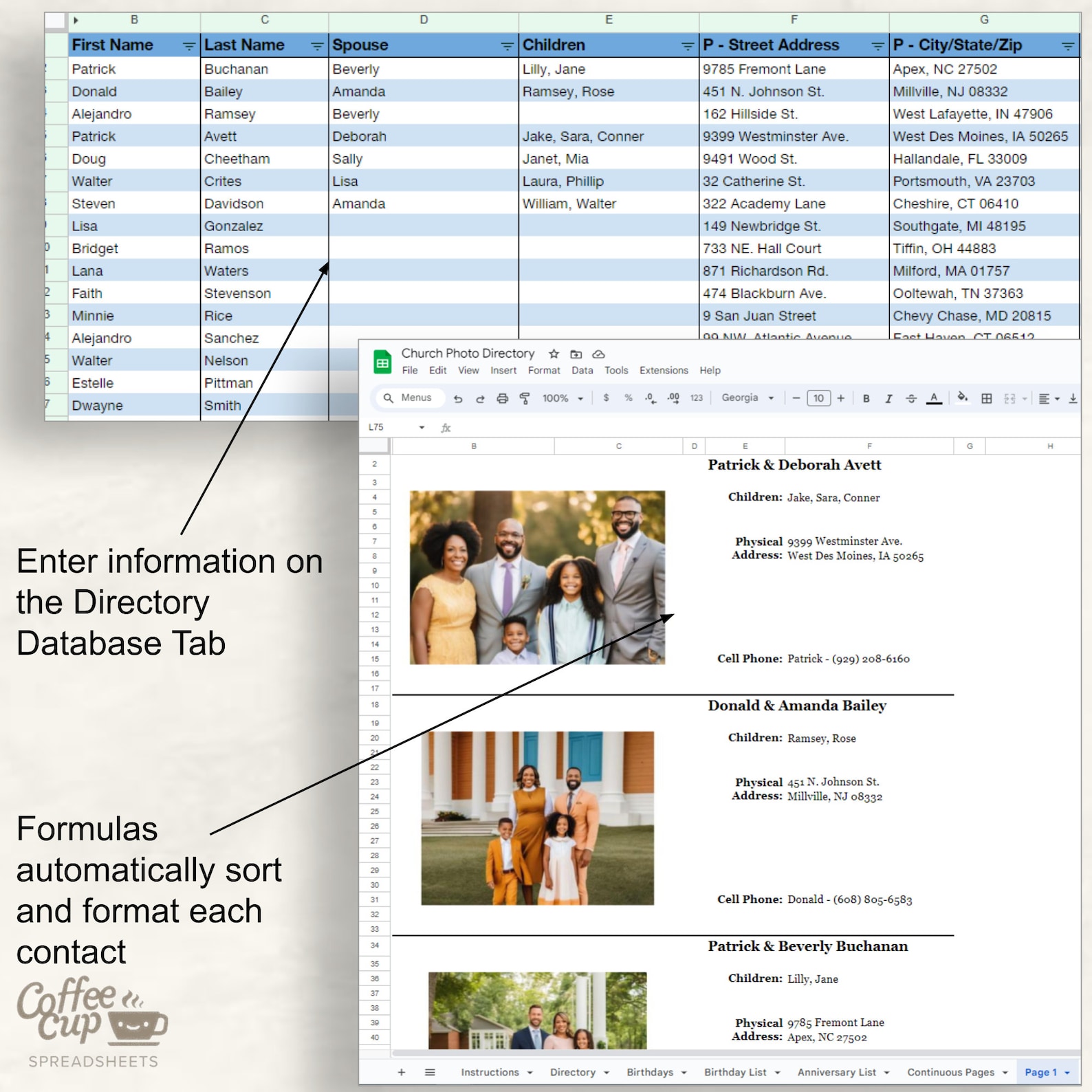 Church Photo Directory Google Sheet - With Birthday and Anniversary ...