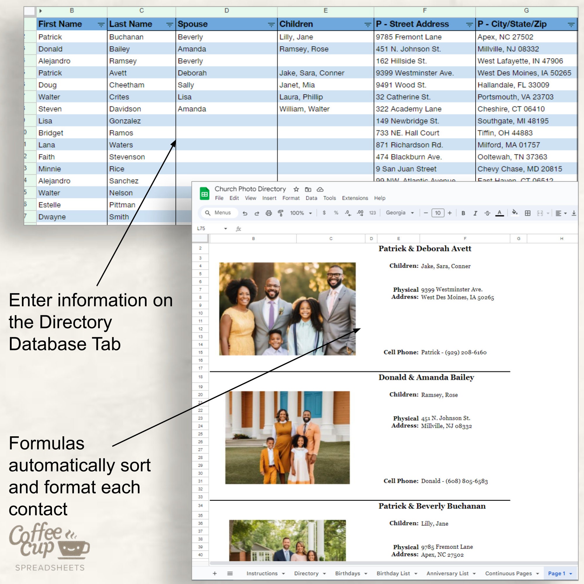 Church Photo Directory Google Sheet - With Birthday and Anniversary ...