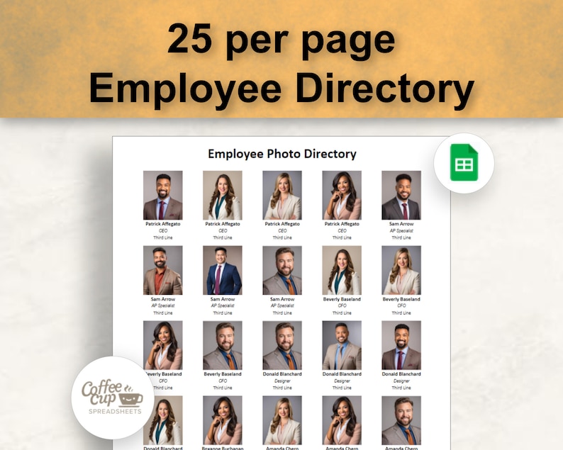 25 Person per Page Organizational Photo Directory | Customizable Google ...