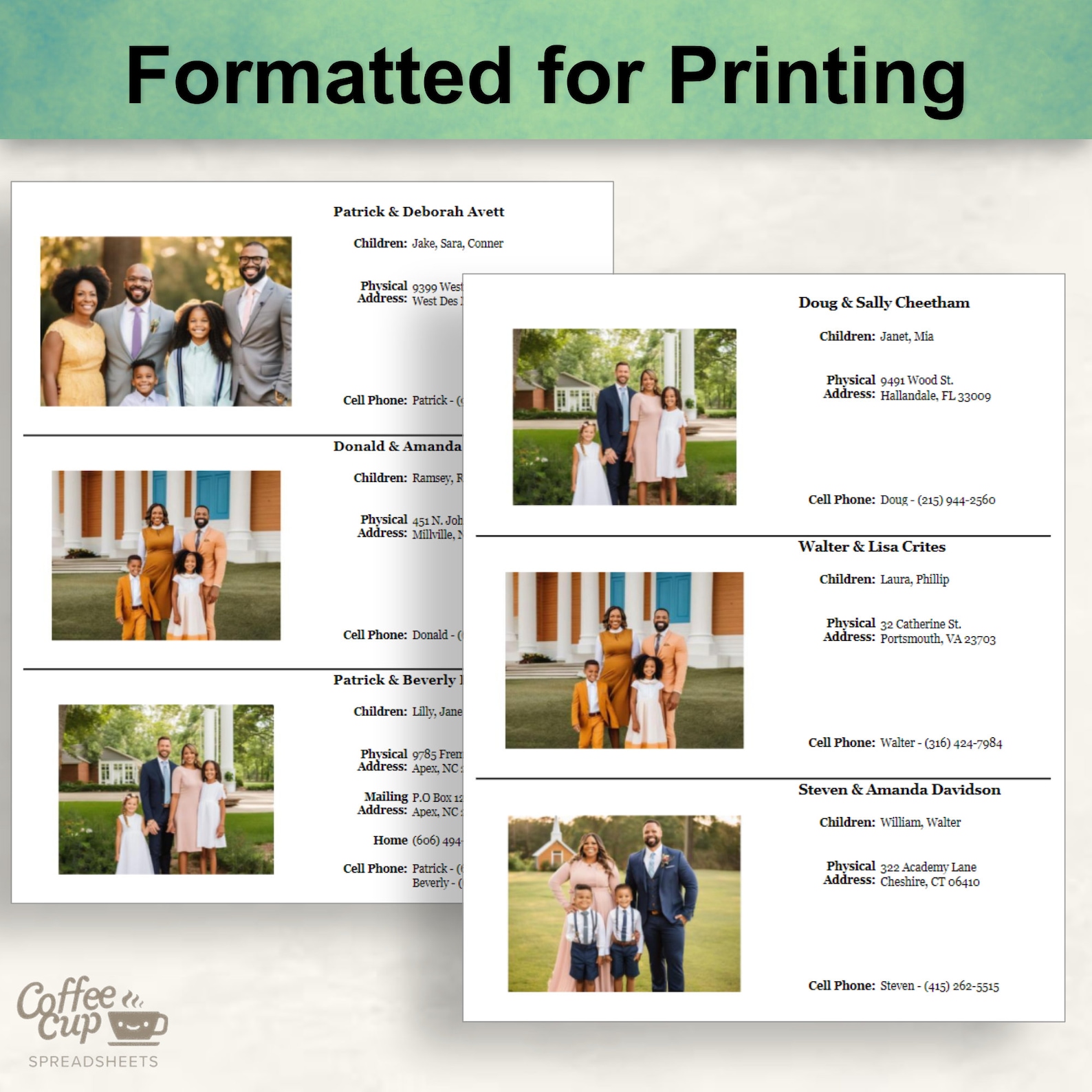 Church Photo Directory Google Sheet - With Birthday and Anniversary ...