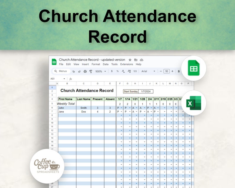 Church Attendance Tracker Template: Google Sheet & Excel - Etsy