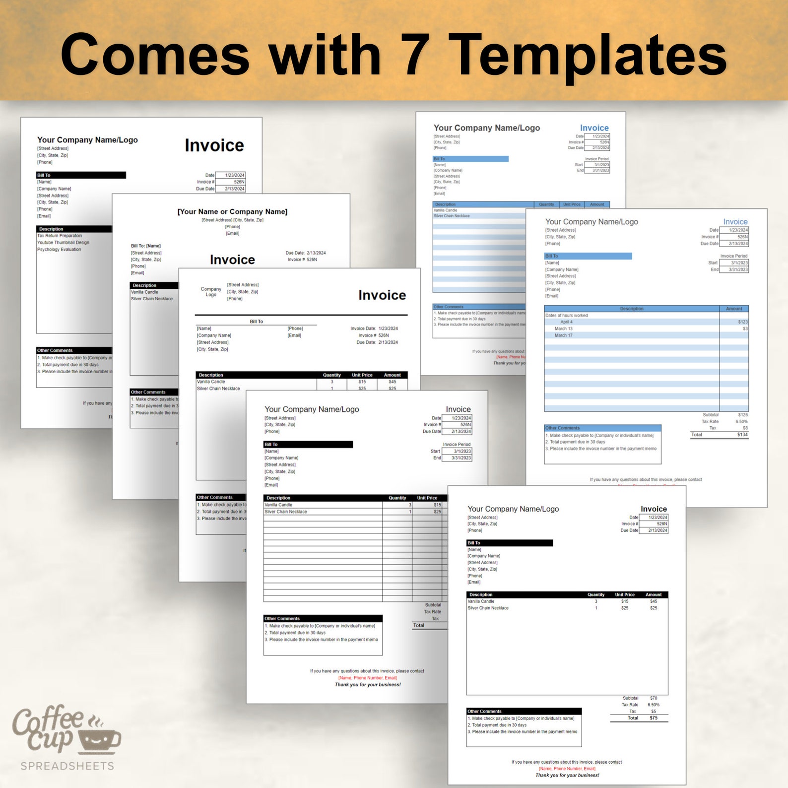 Invoice Template Google Sheet and Excel | Multi-version Professional ...