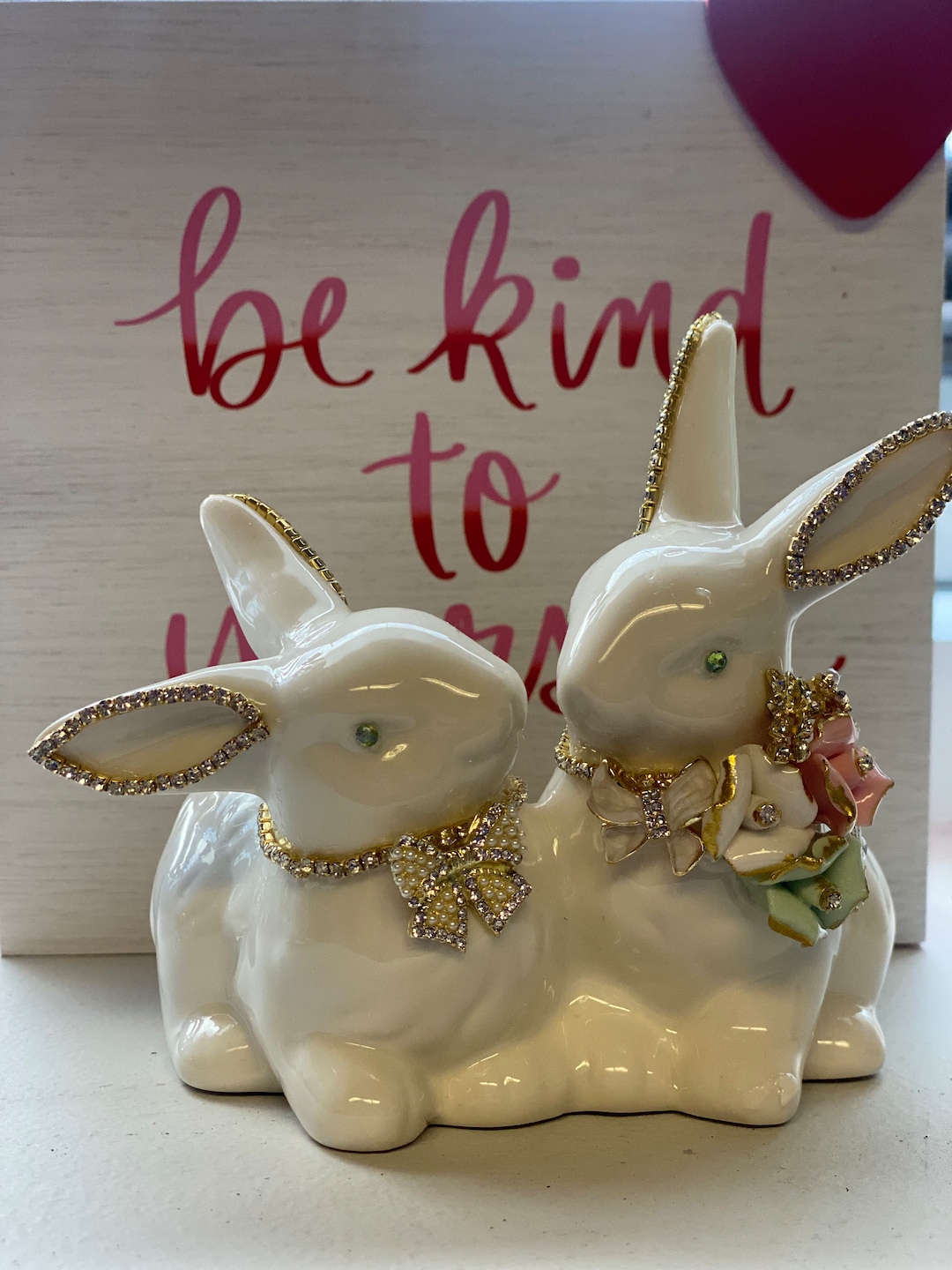 Beautifully Embellished Easter Bunnies Ceramic Figurine / Easter Decor ...